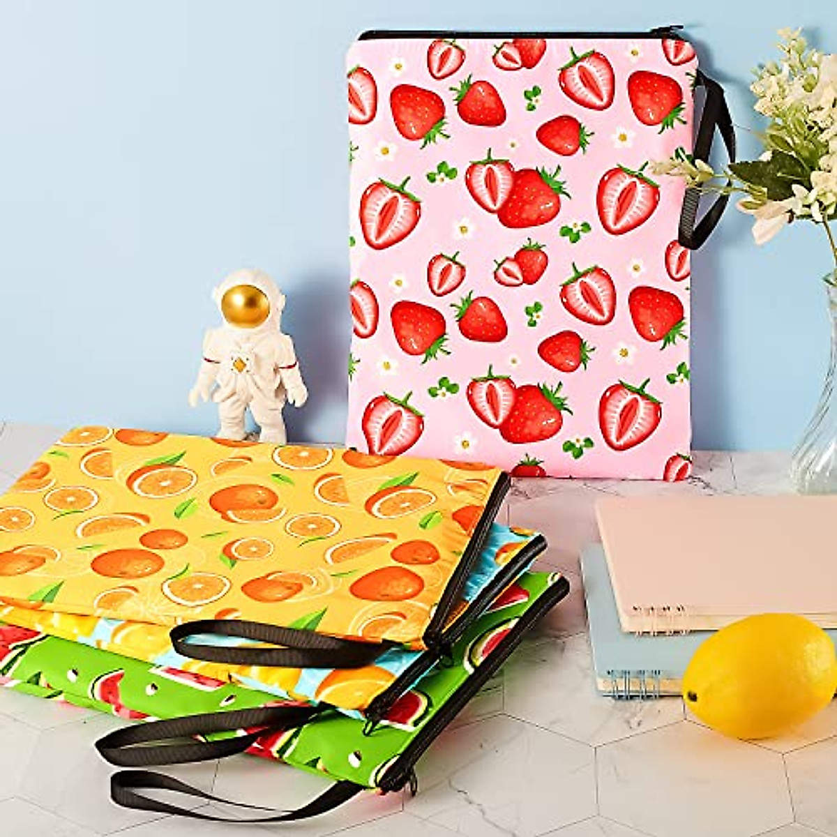 4 Pcs Book Sleeve for Book Lovers Orange Lemon Watermelon Strawberry Print Book Sleeve with Zipper Fruit Book Protector Pouch Washable Fabric Book Covers Paperback Book Pouch for Teen Adult Girls Gift