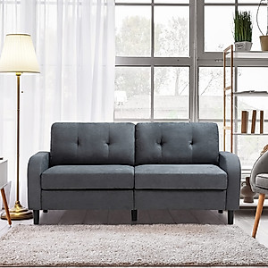 Vongrasig 73" Small Modern Loveseat Sofa Couch, Mid-Century Fabric Low Back 2-Seat Sofa Couch Tufted Love Seat for Living Room, Bedroom, Office, Apartment, Dorm, Studio and Small Space (Grey)