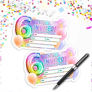 Simimi Art 6th Birthday Girl First Party Invitations with Envelopes, 30 Count, Multicolor