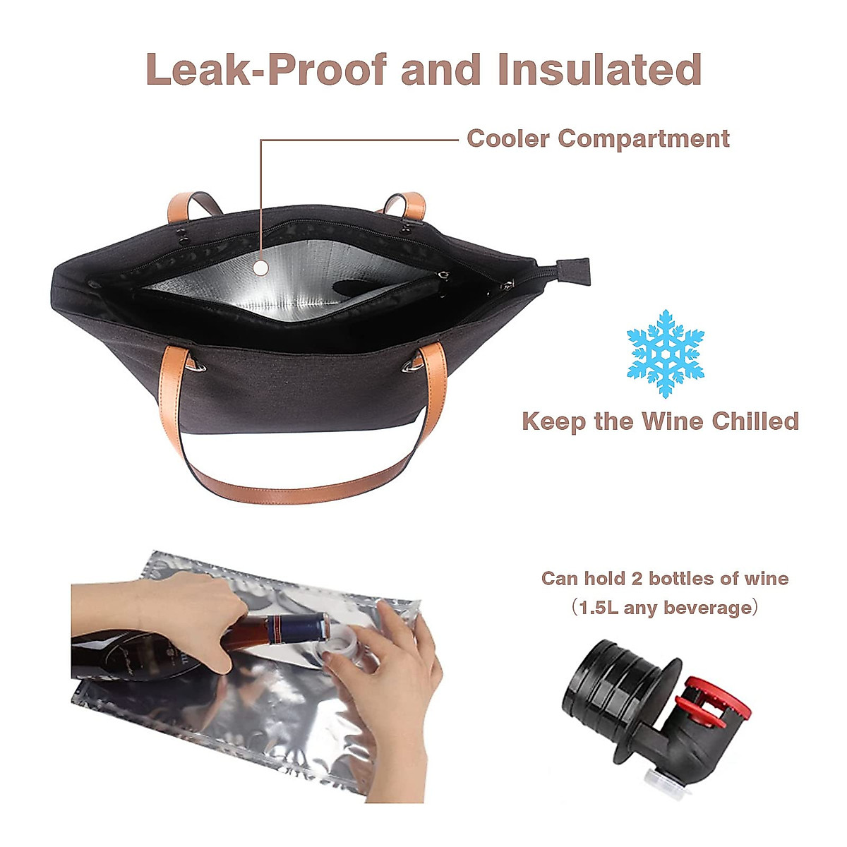 DOKSMERIA Wine Purse with Hidden Spout, Beach Wine Tote Bag with Hidden Insulated Compartment & Wine Bladder, Perfect Wine Gift for BYOB, Movie Theater, Concert, Bachelorette Party, Pool & Beach