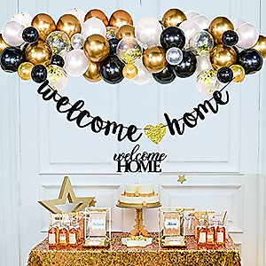 Hombae Welcome Home Decorations, Welcome Home Banner Cake Topper Balloons Kit, Welcome Back Home Military Baby Girl Baby Boy, Gold Family Theme Party Supplies, Deployment Returning Army Homecoming Party Décor