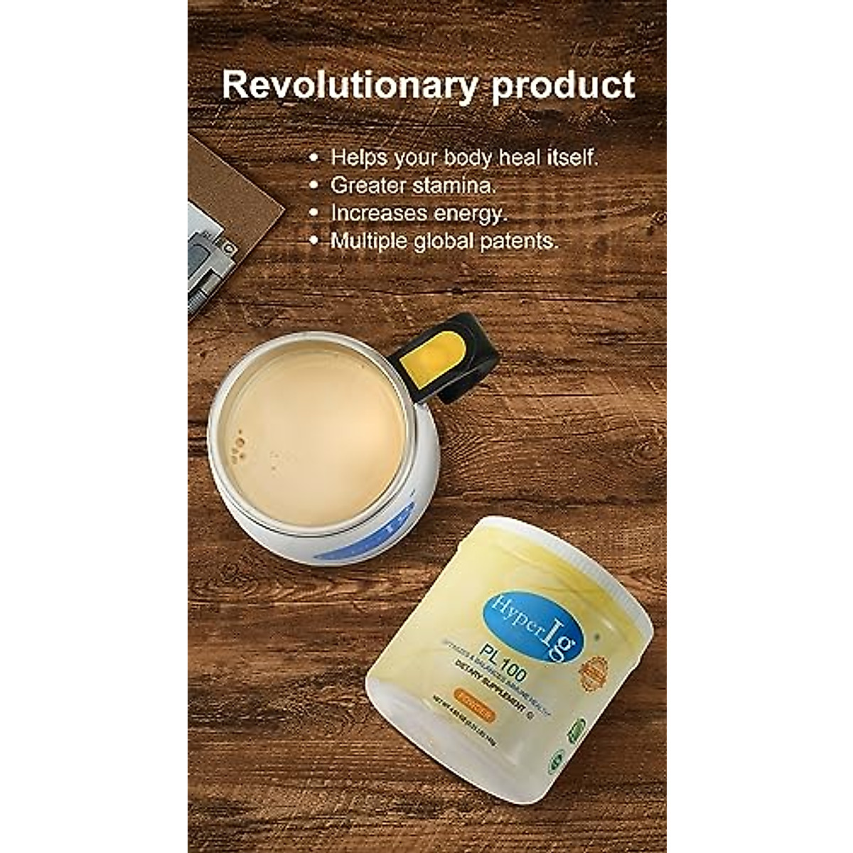 HYPERIG PL-100 2 Pack Protein Powder & 1 Auto Stirring Mug Original Hyperimmune Egg Supplement with Immune Components Magnetic Mug Stainless Steel 31 (4.5g) Servings by BeyondIgY