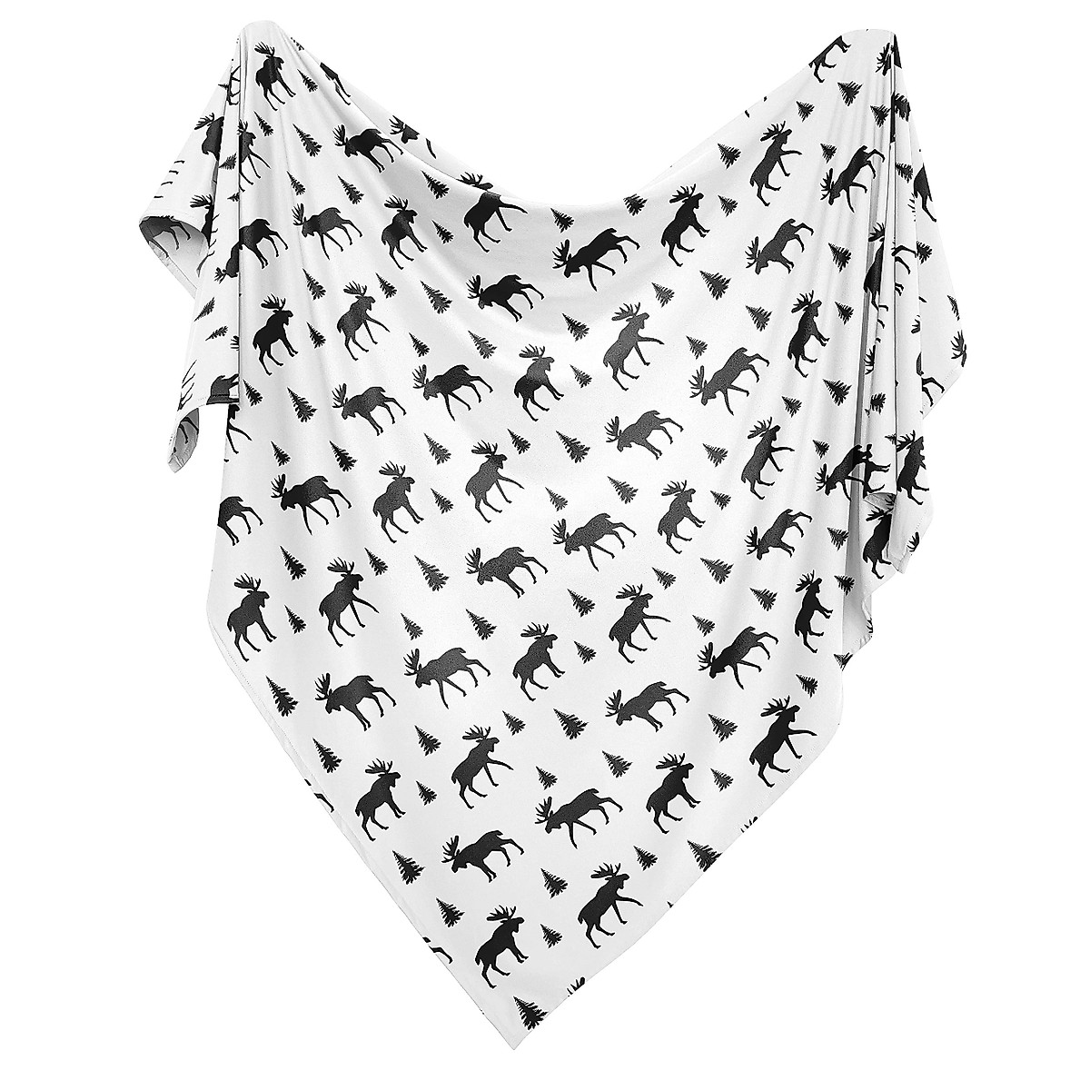 Sweet Jojo Designs Woodland Moose Baby Boy Swaddle Blanket Jersey Stretch Knit for Newborn or Infant Receiving Security - Black and White Forest Animal Rustic Patch