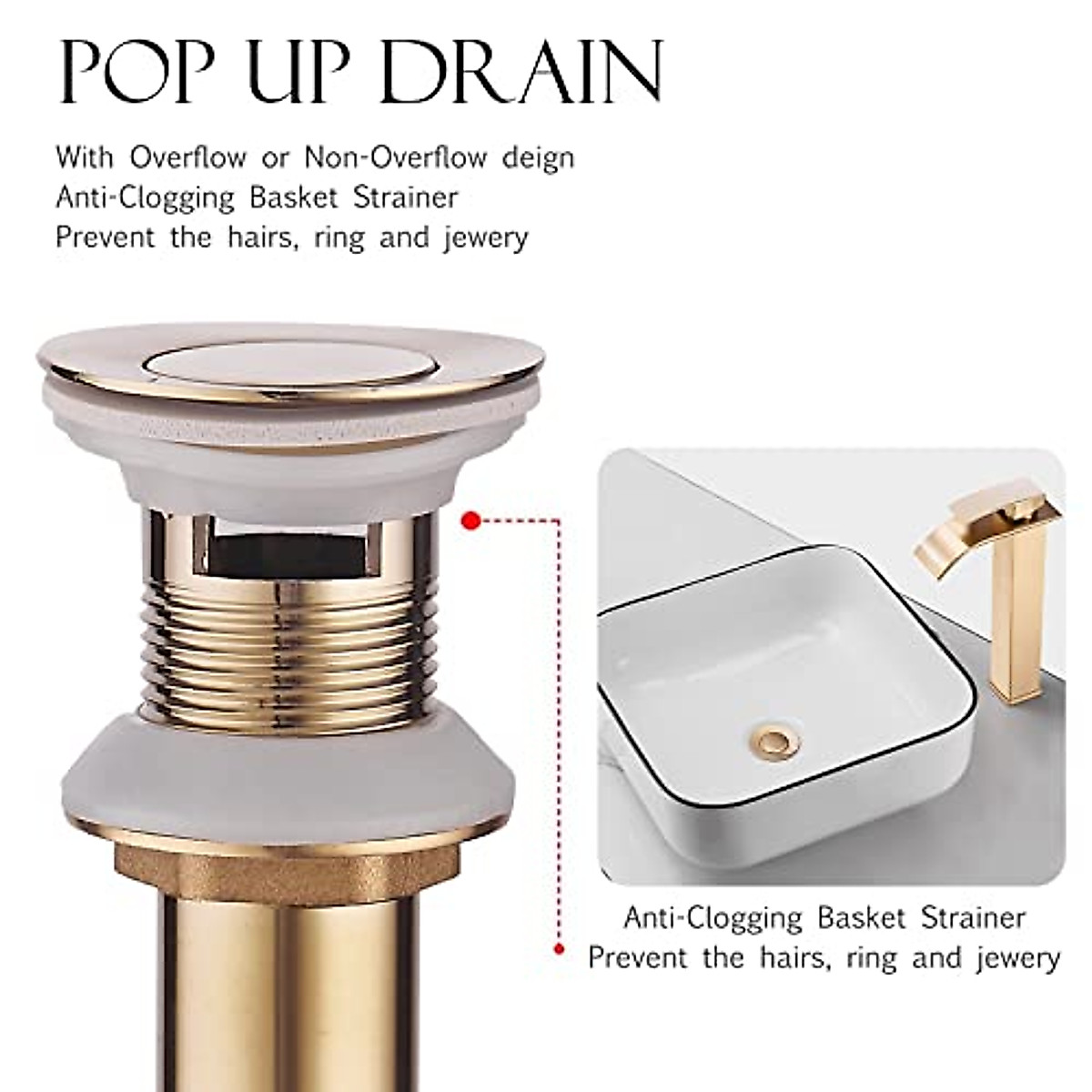 WF WU FANG Gold Bathroom Faucet,Tall Single Handle Bathroom Vanity Sink Faucet with Waterfall Spout and Pop Up Drain,Solid Brass/Brushed Gold