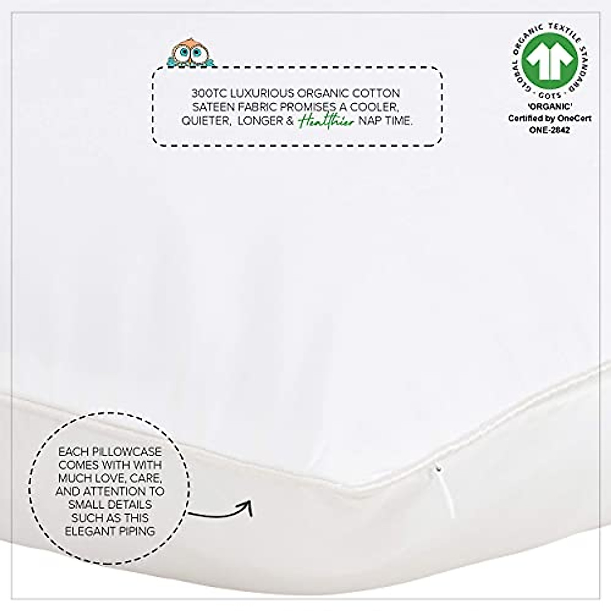 Makemake Organics Organic Cotton Toddler Pillowcase (Set of 2) GOTS Certified Organic Cotton Pillow Cases Zippered (14x19, Bright White)