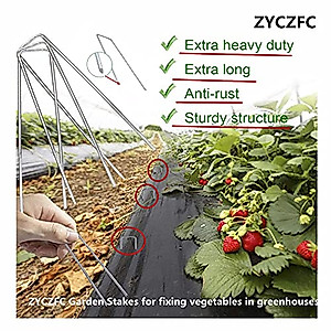 10 PCS 8 Inch Garden Stakes 4MM Diameter Heavy-Duty Landscape Staples with 10PCS Black Pad Rust Resistant U-Shaped Galvanized Garden Stakes for Installation of Turf Ground Plant Stakes