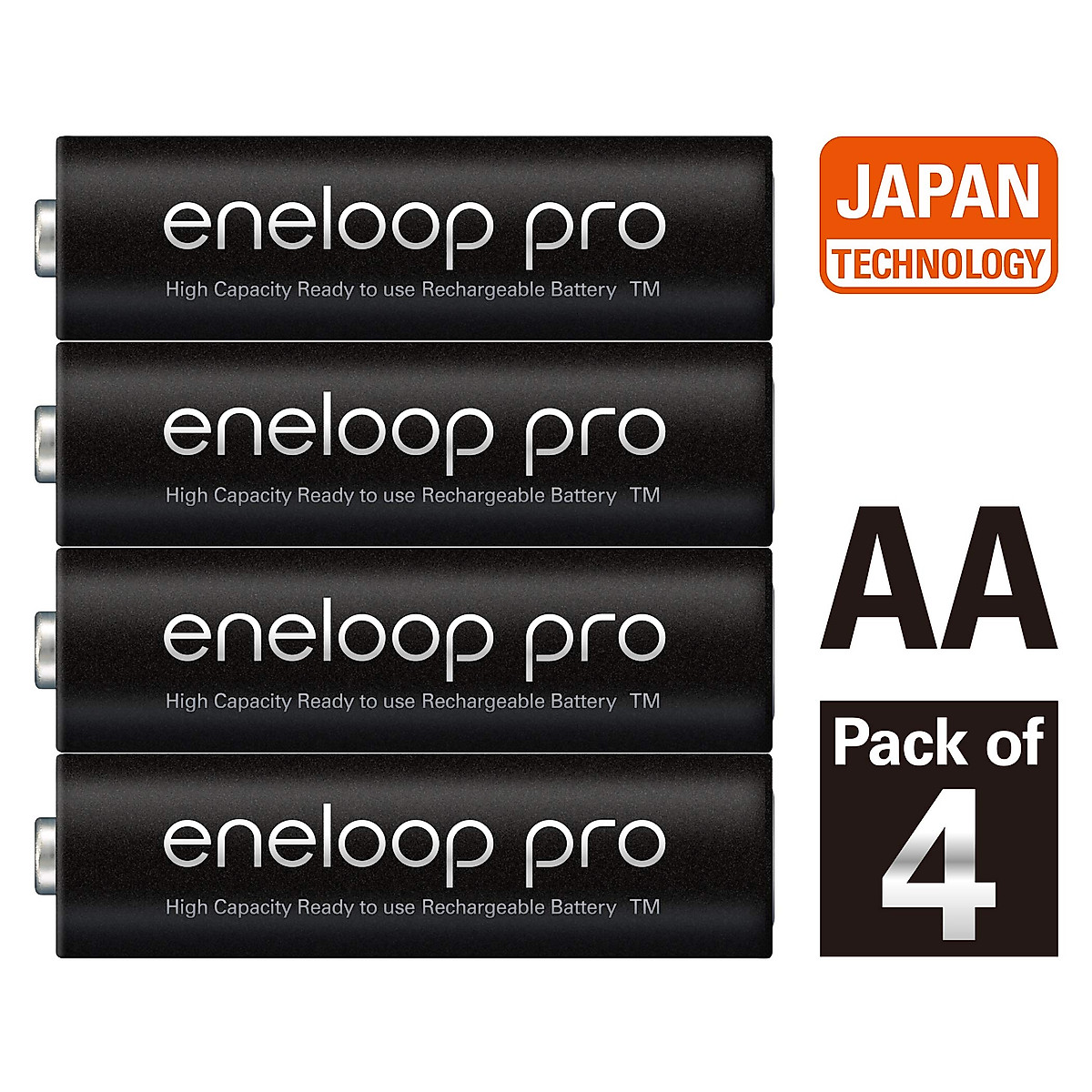 Eneloop Panasonic BK-3HCCA4BA pro AA High Capacity Ni-MH Pre-Charged Rechargeable Batteries, 4 Pack, Black & BQ-CC55KSBHA Advanced pro Rechargeable Battery 4 Hour Quick Charger, Black