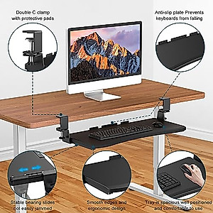LETIANPAI Keyboard Tray Under Desk,Pull Out Keyboard & Mouse Tray with Heavy-Duty C Clamp Mount,32(37 Including Clamps)x11.8 in Slide Out Platform Computer Drawer,Suitable for home work or office work