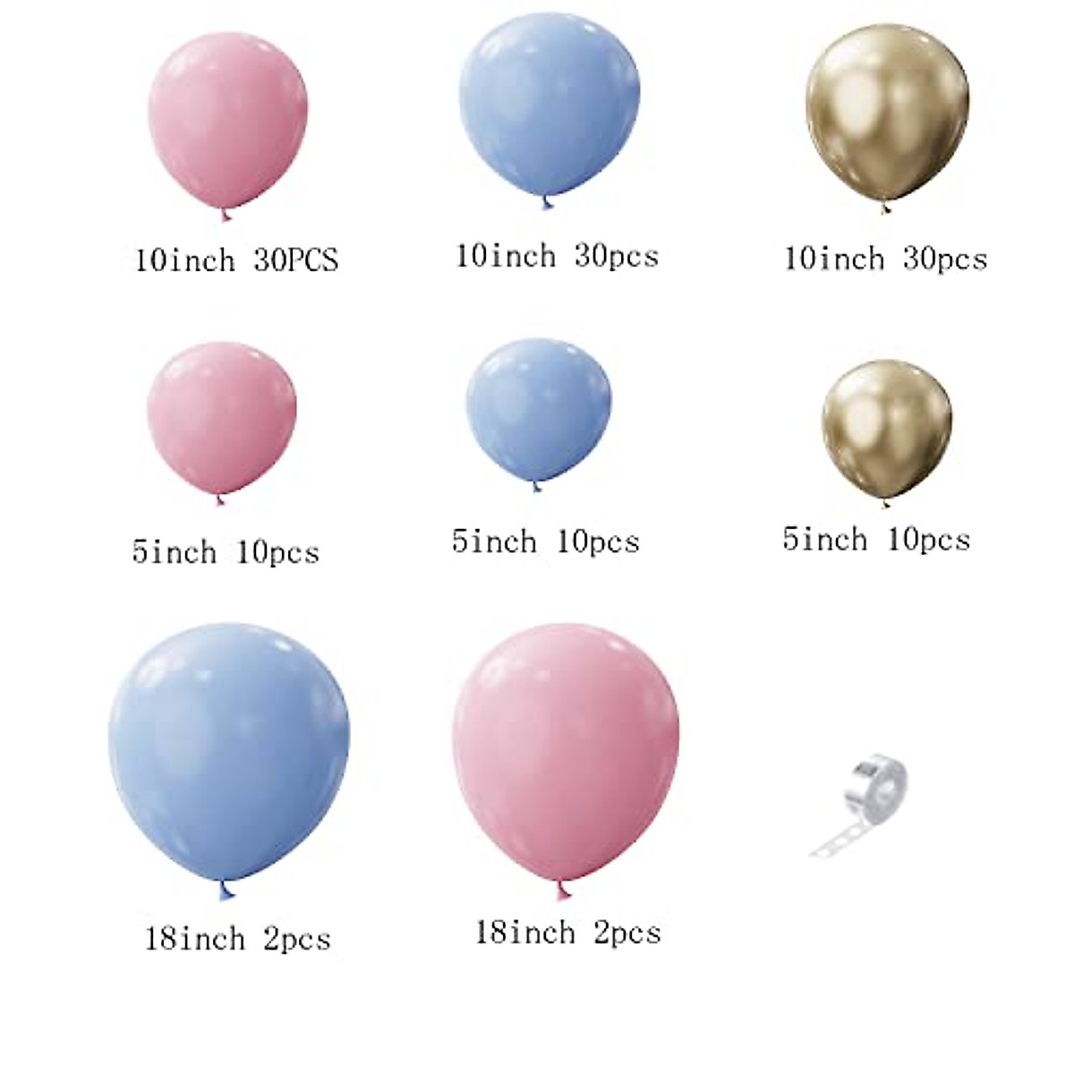 DIY 135PCS Gender Reveal Balloon Garland kits Chrome Metallic Latex Balloons 18/10/5inch Pearl Balloons for Birthday Party Celebration Wedding Gender Reveal He or She Boy or Girl (Pink Blue Gold)
