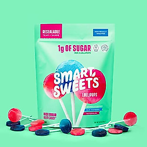 SmartSweets Lollipops, Blue Raspberry & Watermelon Flavors, Hard Candy with Low Sugar (1g), Low Calorie (40), No Artificial Sweeteners, Plant-Based, Gluten-Free, 3oz (Packaging May Vary)