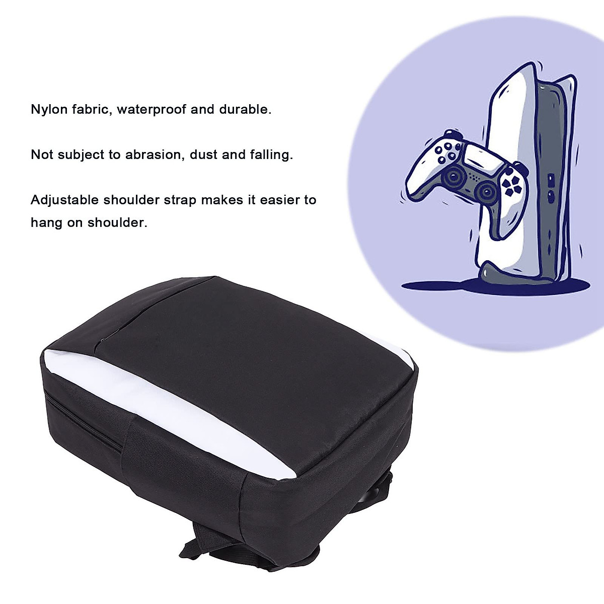 Game Console Backpack, Multifunction Storage Shockproof Carrying Case, Large Capacity Waterproof Nylon Fabric Travel Backpack for PS5