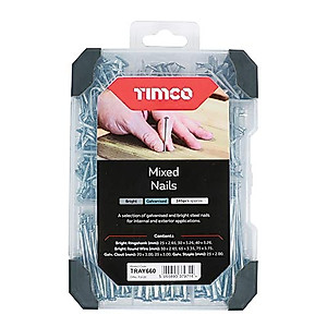 TIMCO Nails Galvanised Bright Mixed Tray - 300pcs - A Selection of galvanised and Bright Steel Nails for Internal and Exterior Applications
