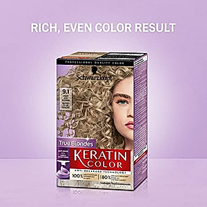 Schwarzkopf Keratin Color Permanent Hair Color Cream, 9.1 Light Ash Blonde, 1 Kit