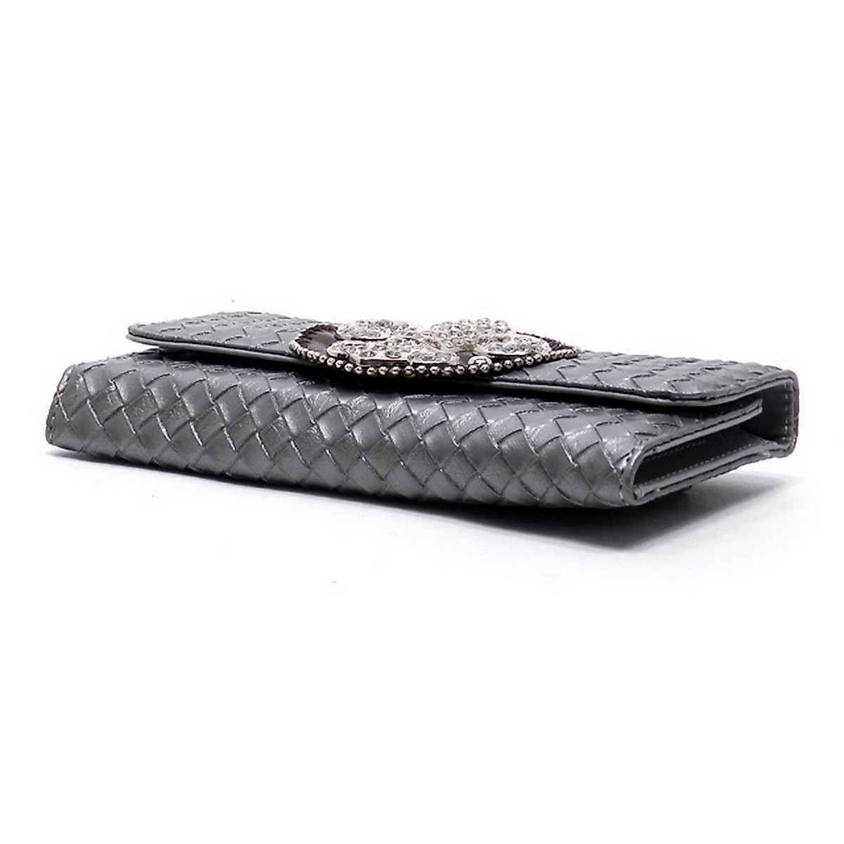 Western Woven Rhinestone Bling Fleur De Lis Wallet - Pewter