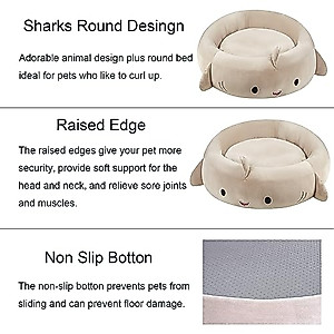 Pet Bed for Dogs, 24Inch Funny Cute Plush Dog Beds, Cozy Soft Dog Round Bed, Fluffy Dog Beds with Non-Slip Bottom (Shark Grey)