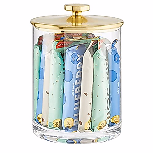 mDesign Large Modern Kitchen Apothecary Storage Organizer Canister Jars - Plastic Containers - Organization Holder for Pantry, Counter, Cabinet, Cupboard, Lumiere Collection, 2 Pack, Clear/Soft Brass