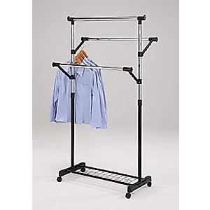 Kings Brand Furniture - 3-Rod Adjustable Garment Rack - Rolling Clothes Organizer , Black/Chrome
