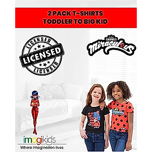 Miraculous Ladybug Little Girls 2 Pack T-Shirts Polka Dots Black/Red 6