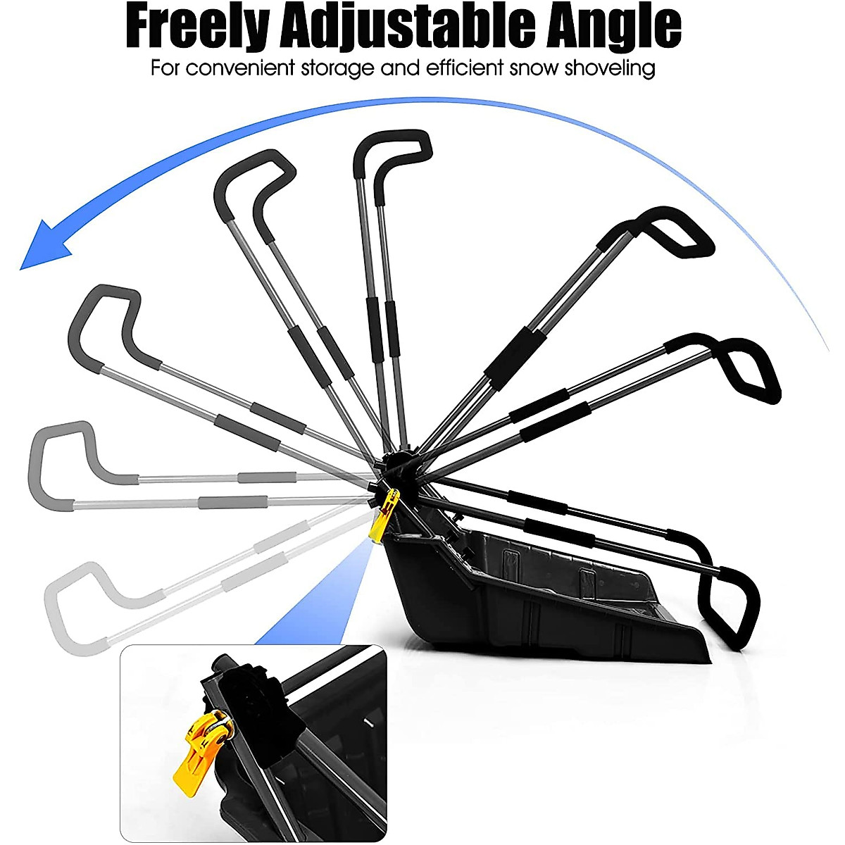 Hysache 26" Snow Shovel, Folding Snow Pusher Shovel w/Wheels & Adjustable Ergonomic Handle, Heavy Duty Rolling Snow Pusher for Driveway, Sidewalk, Patio (Black)