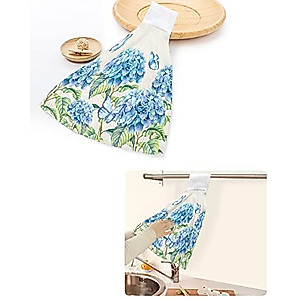 Big buy store Hanging Kitchen Towels Summer Hydrangea Flower Bathroom Hand Towels with Hanging Loop Butterfly Blue Floral Soft Absorbent Drying Dish Tie Towels for Kitchen Toilet Tabletop Home Decor