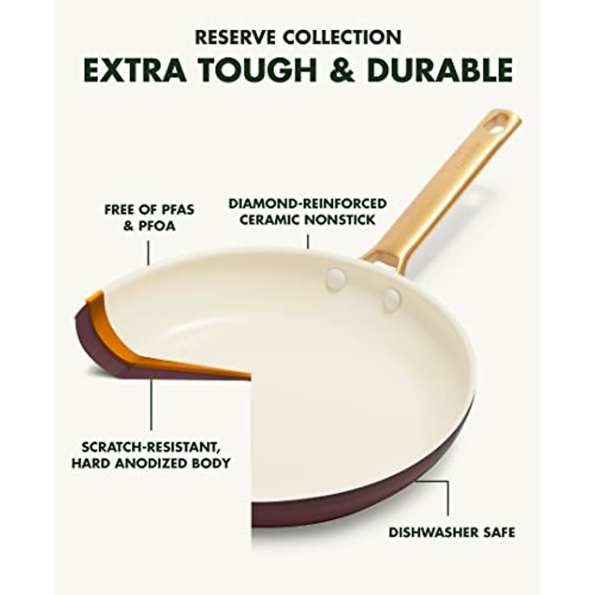 GreenPan Reserve Hard Anodized Healthy Ceramic Nonstick 8" and 11" Frying Pan Skillet Set, Gold Handle, PFAS-Free, Dishwasher Safe, Oven Safe, Merlot Red