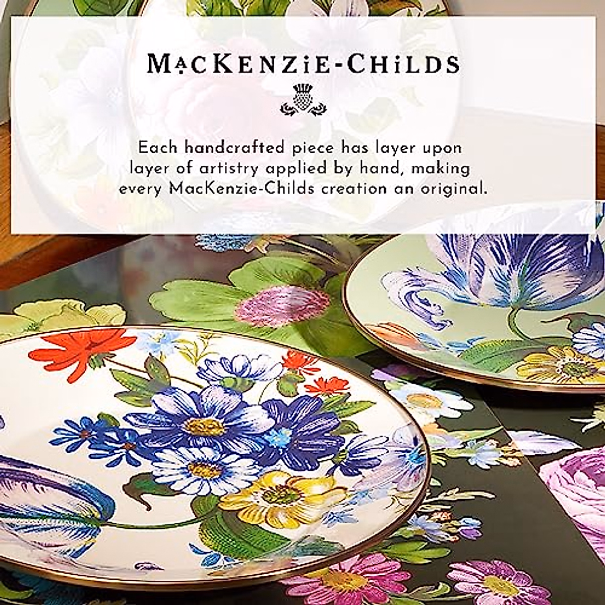 MACKENZIE-CHILDS Flower Market Enamel Waste Bin, Decorative Trash Can for Bathroom or Bedroom, White