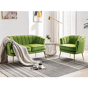 Altrobene Velvet Loveseat Couch Sofa Luxury Modern Comfy Tufted Couch Chesterfield 2 Person Couch for Living Room/Bedroom, Grass Green