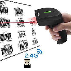 USB Wireless 1D Barcode Scanner,Symcode Handheld Laser Barcode Reader Scanner(2.4GHz Wireless & USB2.0 Wired) with Receiver Storage of up to 10000 Code