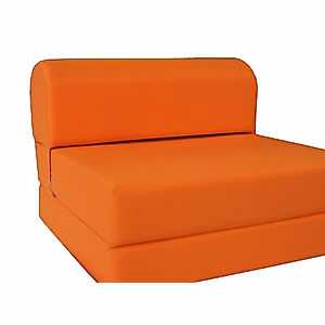 D&D Futon Furniture Orange Sleeper Chair Folding Foam Bed Sized 6 X 32 X 70, Studio Guest Foldable Chair Beds, Foam Sofa, Couch, High Density Foam 1.8 lbs