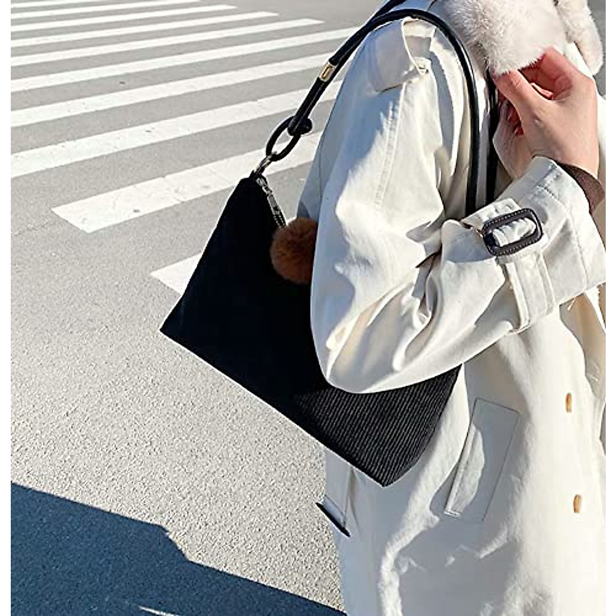 Small Shoulder Bags for Women Corduroy Bag Cute Hobo Tote Handbag Mini Clutch Purse Zipper Closure