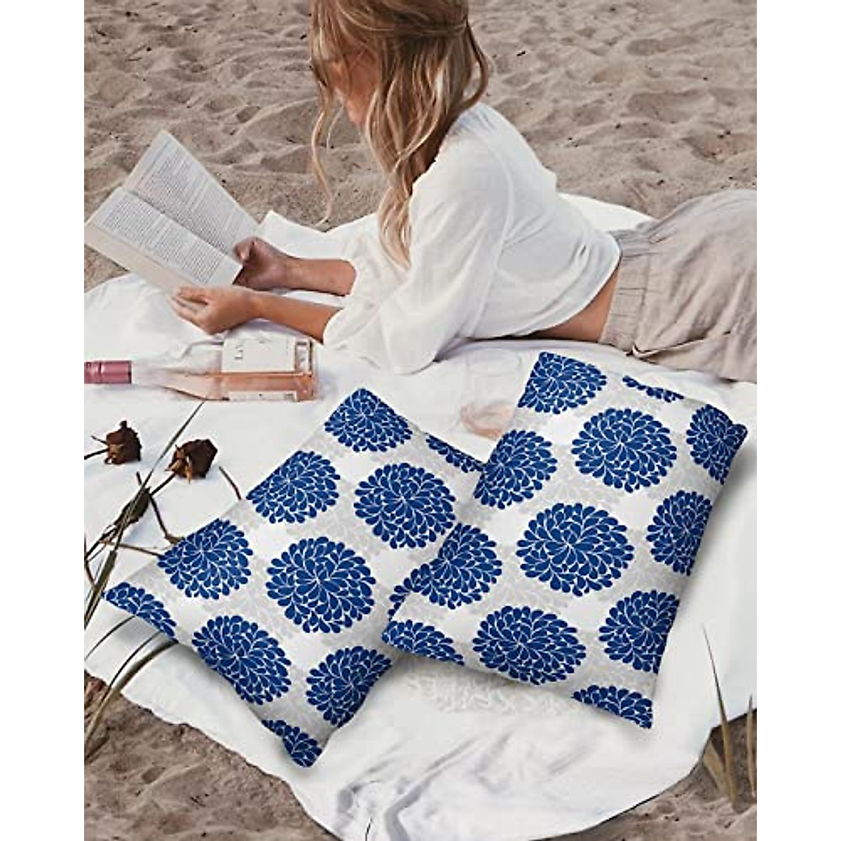 Waterproof Outdoor Throw Pillow Cover Hydrangea Flowers Lumbar Pillowcases Set of 2 Blue Grey Floral Decorative Patio Furniture Pillows for Couch Garden 20 x 12 Inches