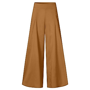 DOLKFU Flowy Pants Women High Waist Casual Pants Lightweight Straight Wide Leg Pants Trendy Comfortable Loose Trousers Brown 5XL