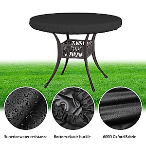 ZUDKSUY Patio Furniture Covers 48 x 4 600D Outdoor Garden Round Table Top Cover Fits Round Patio Furniture Up to 46" - 48" in Diameter Black Patio Round Table Cover