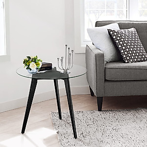 ivinta Round Glass Dining Table for 2-4 People, Modern Leisure Table with Wood Legs for Kitchen Dining Room Living Room, Space Saving, 31.5 inch RD80 (Black)