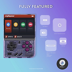 Miyoo Mini Plus+ Handheld Gaming Console 3.5" IPS Screen for The Best Classic Console with 5000+ Games Included, Storage Case, 64G TF Card and WiFi Support [Purple]