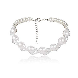 Cathercing Boho Baroque Irregular Pearl Pendant Choker Necklace for Women Vintage Charm Adjustable Chain Jewelry Simple Chic Cute Accessories Collocation on Beach