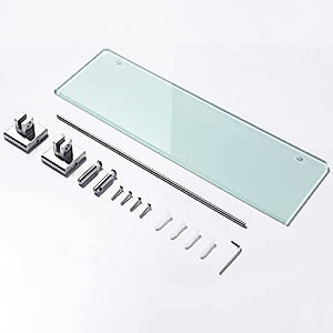 HOMEIDEAS Bathroom Glass Shelf - 16.5 Inch Tempered Glass, Wall Mounted Brushed Nickel Shelf - Rustproof SUS 304 Stainless Steel Frosted Glass Shelf