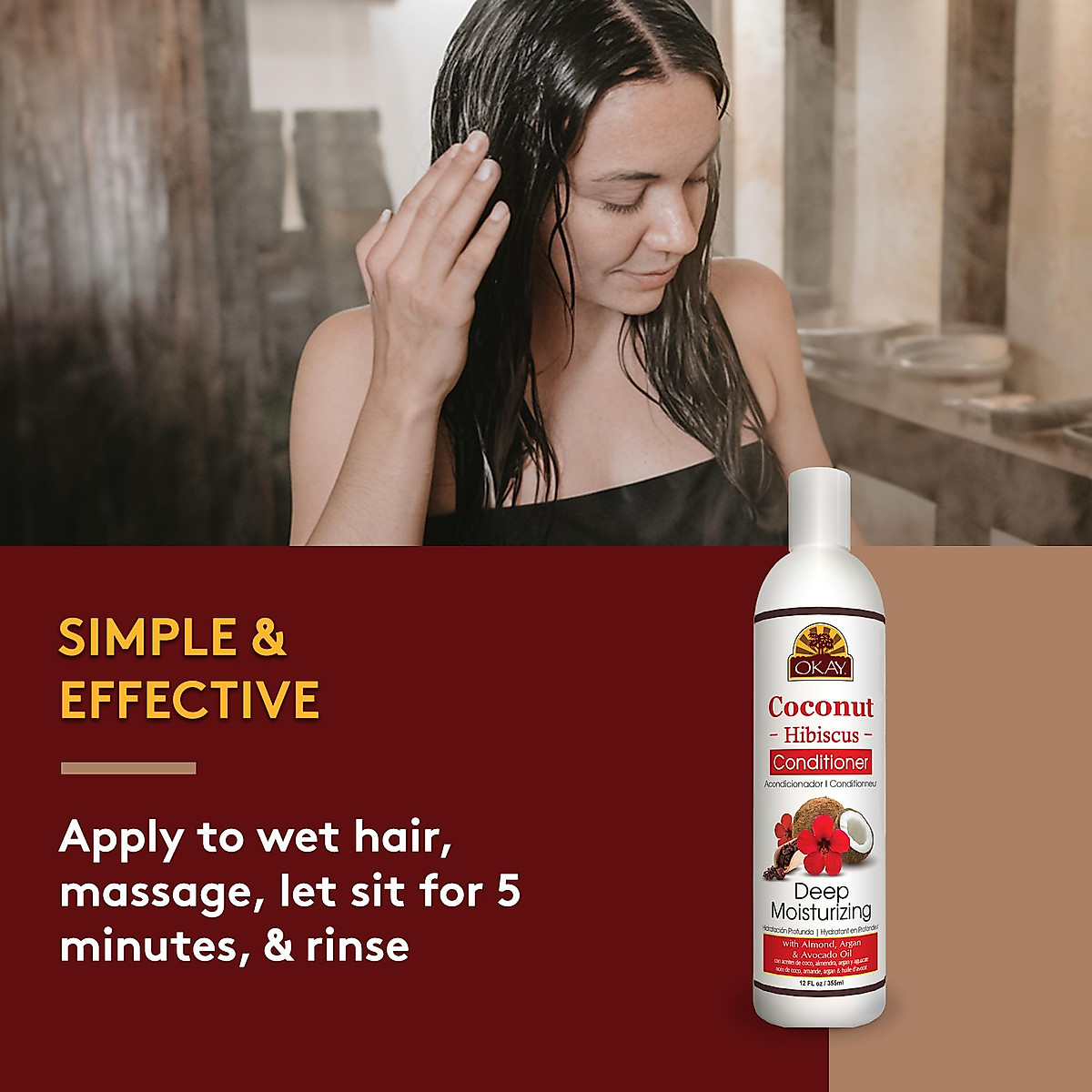 OKAY | Coconut Hibiscus Conditioner | For All Hair Types & Textures | Restore - Hydrate - Strengthen | With Almond, Argan & Avocado Oil | Free of Paraben, Silicone, Sulfate | 12. oz