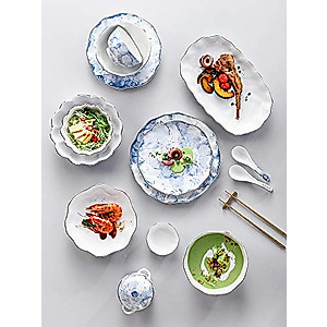 8 Inches Froth Pattern Design Ceramic Dinner Plates-Set of 2-Blue&White Kitchenware