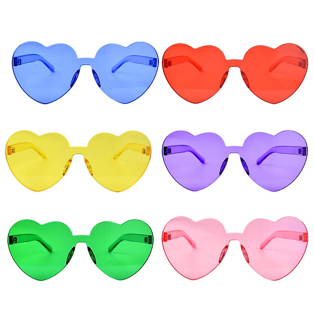 Fengek 6 Pcs Heart Shape Sunglasses Frameless Transparent Glasses Party Favors for Women, Multicolor 1