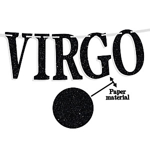 Big Virgo Energy Banner, Virgo Aug/Sept. Birthday Party Decor - 12 Constellation Theme Birthday Party Decorations Supplies, Black Glitter
