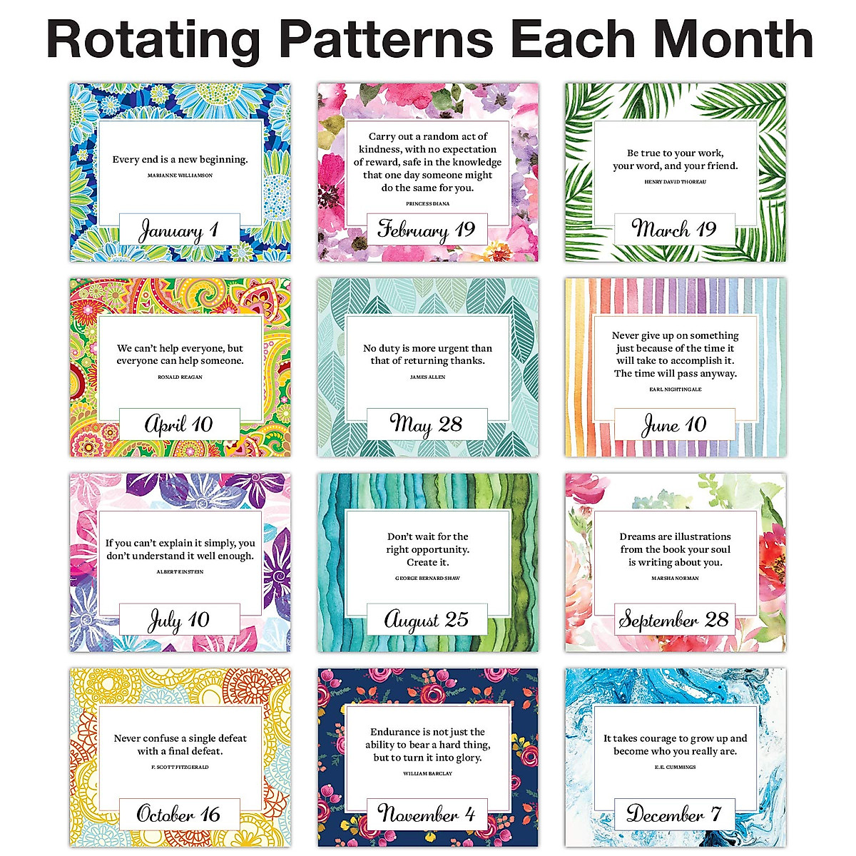 Motivational & Inspirational Perpetual Daily Flip Calendar Self-Standing Easel (Rainbow Stripe)