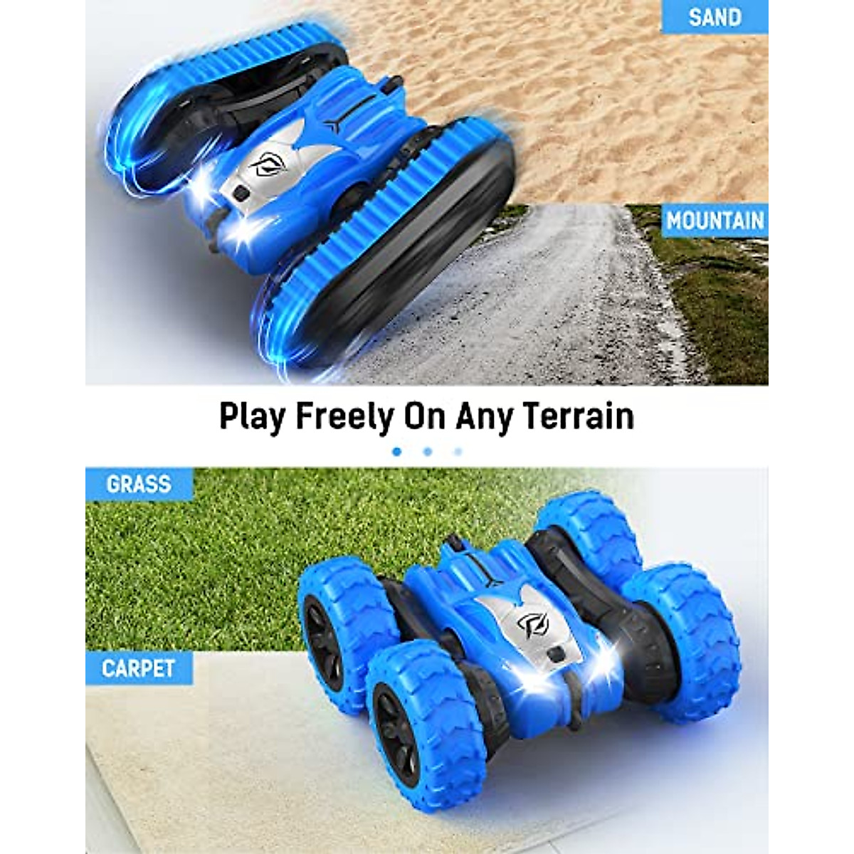 Toys for 5-12 Year Old Boys, 2 in-1 Rc Stunt Car for Kids and 2.4Ghz 4WD 360° Rotating with Headlights, Cool Remote Control Car Present Christmas Birthday Gifts for Kids Aged 4+