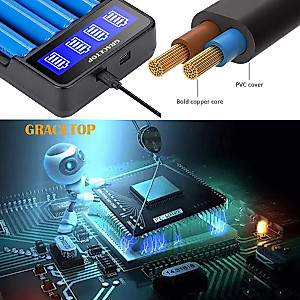 Battery Charger 4 Bay LCD Display for 3.7V/1.2V Rechargeable Battery for Li-ion Batteries