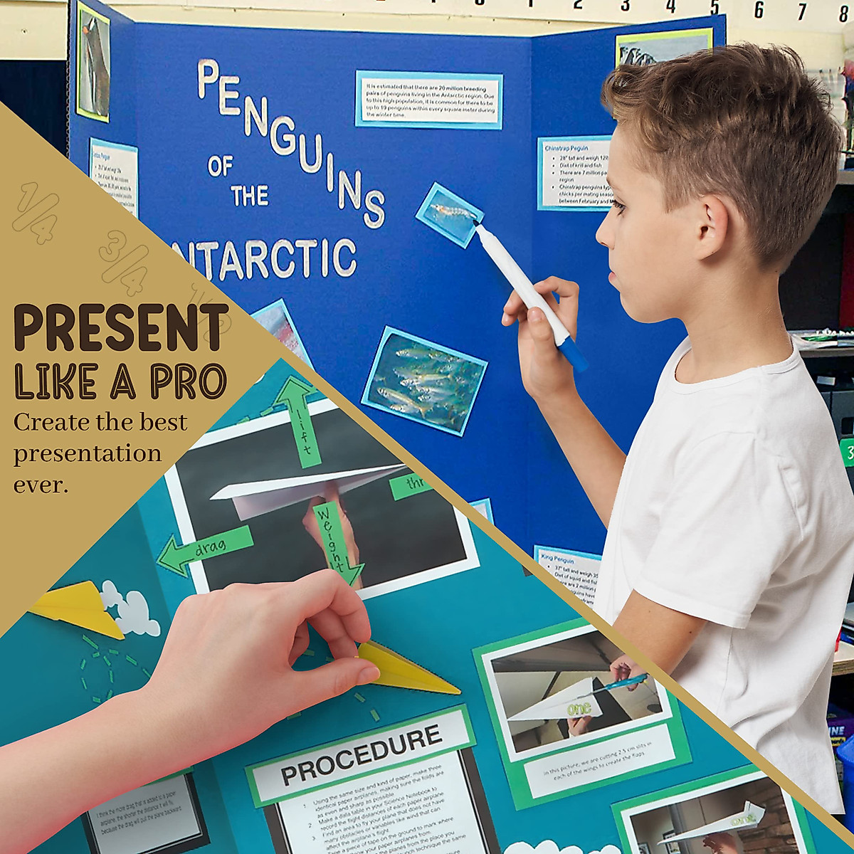 Trifold Poster Board 36" x 48" White Presentation Board Science Fair Display Boards - for School, Fun Projects and Business Presentations - by Emraw