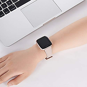 WFEAGL for Fitbit Versa Bands, Top Grain Leather Band Replacement Strap for Fitbit Versa/Versa 2 /Versa Lite/Versa SE Fitness Smart Watch (PinkSand Band+ Rosegold Buckle)