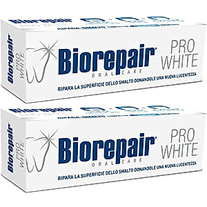 Biorepair: "Pro White" Whitening Toothpaste with microRepair - 2.5 Fluid Ounce (75ml) Tubes (Pack of 2) [ Italian Import ]