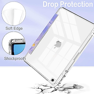 Feams for iPad 9th Generation Case 10.2 Inch, Trifold iPad 10.2 Case Clear Transparent Back Cover with Pencil Holder & Auto Sleep for iPad 9th/8th/7th Generation 2021/2020/2019, Purple Gold Marble