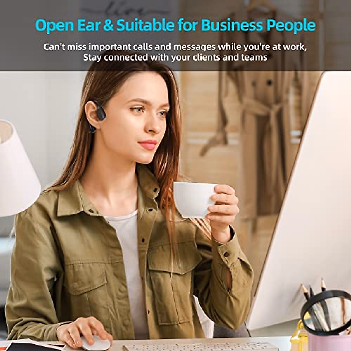 OUFUNI Bone Conduction Headphones,Open Ear Headphones Wireless Bluetooth,Waterproof & Sweatproof Sport Headphones,Bone Conduction Earbuds with Mic,Headphones for Running Cycling Climbing Driving