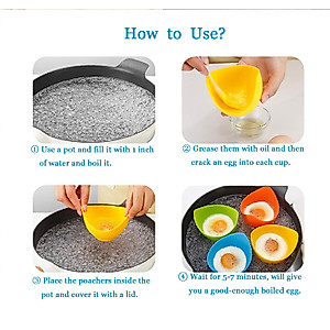 Egg Poacher, 4 Pack Egg Boiler Mold Cup, Poached Egg Cups with Ring Standers, Silicone Egg Poacher Cooker for Microwave Stovetop Air Fryer, with Extra Oil Brush, BPA Free